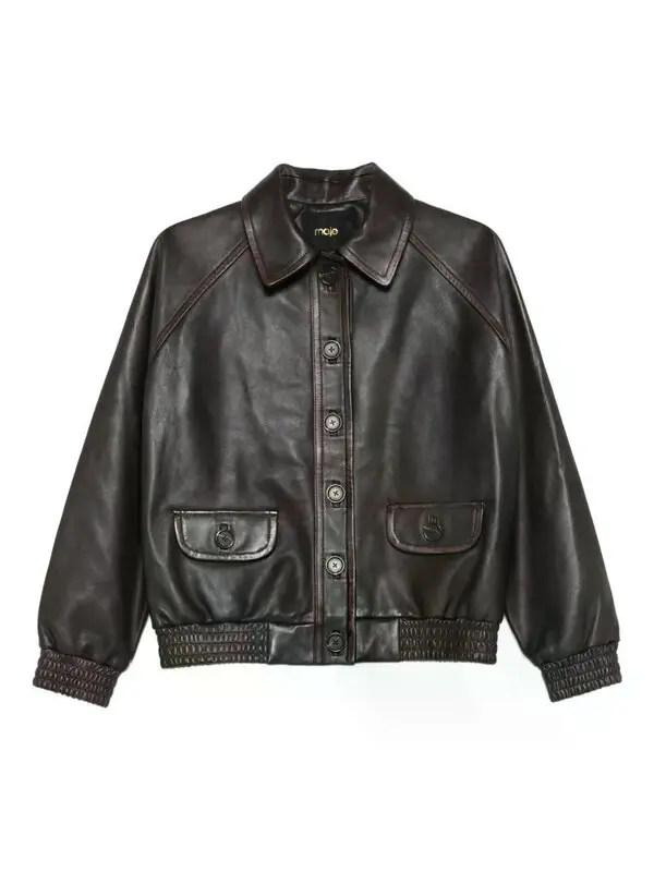 Maje Lambskin Leather Buttoned Jacket