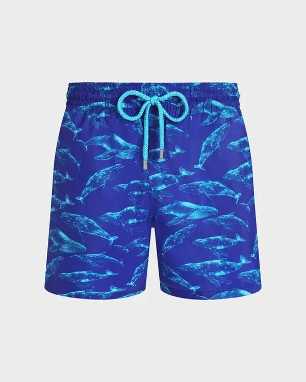 Vilebrequin Ultralight And Packable Sparkling Whales Swim Trunks - Blue