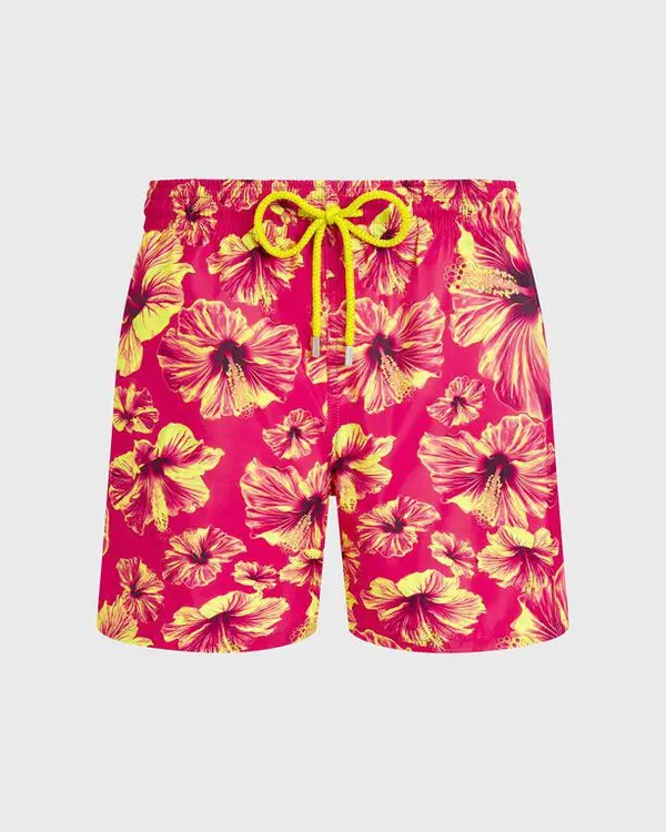 Vilebrequin Ultralight Packable Macro Hibiscus Swim Trunks - Pink