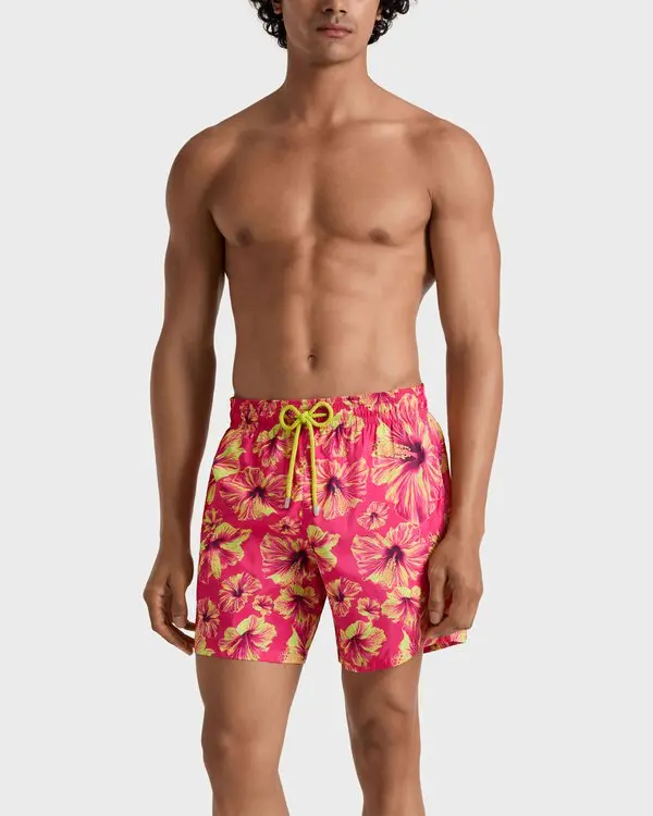 Vilebrequin Ultralight Packable Macro Hibiscus Swim Trunks - Pink