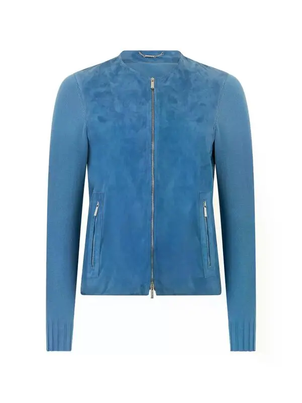 MOORER Erica Panelled Zip-up Cardigan - Blue