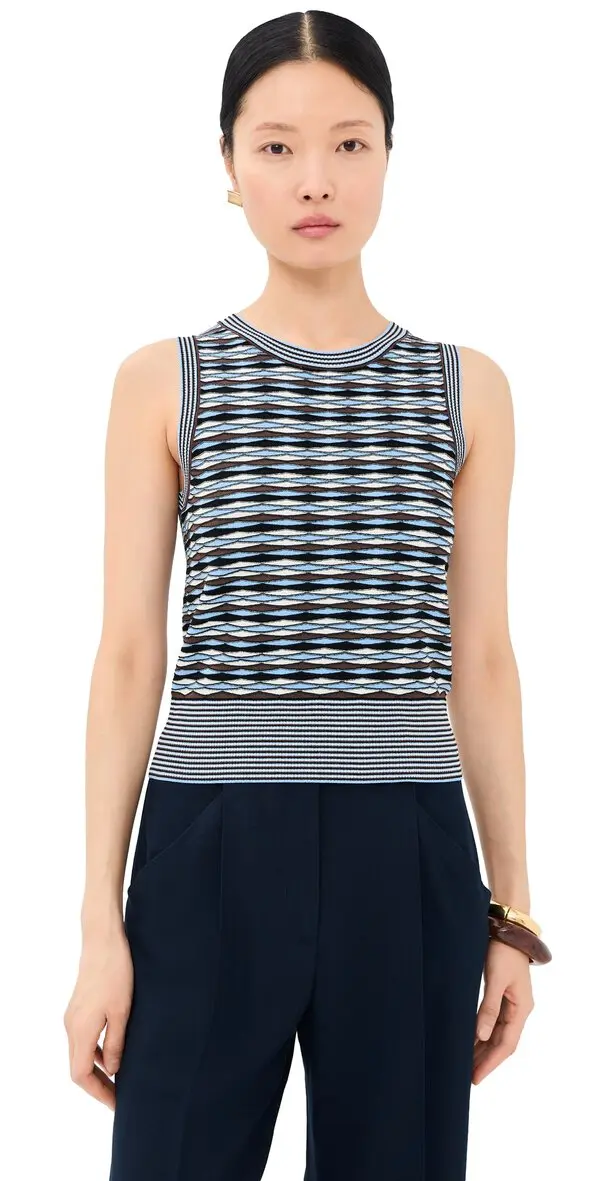 Veronica Beard Jerrel Cropped Knit Tank - Blue Jay Multi