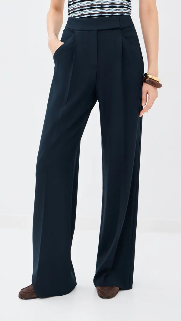 Veronica Beard Marbeau Wide Leg Pants - Navy