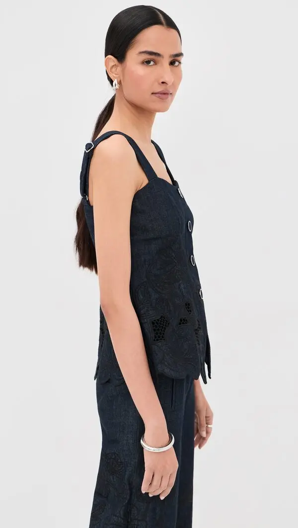 Veronica Beard Mirielle Embroidered Denim Top