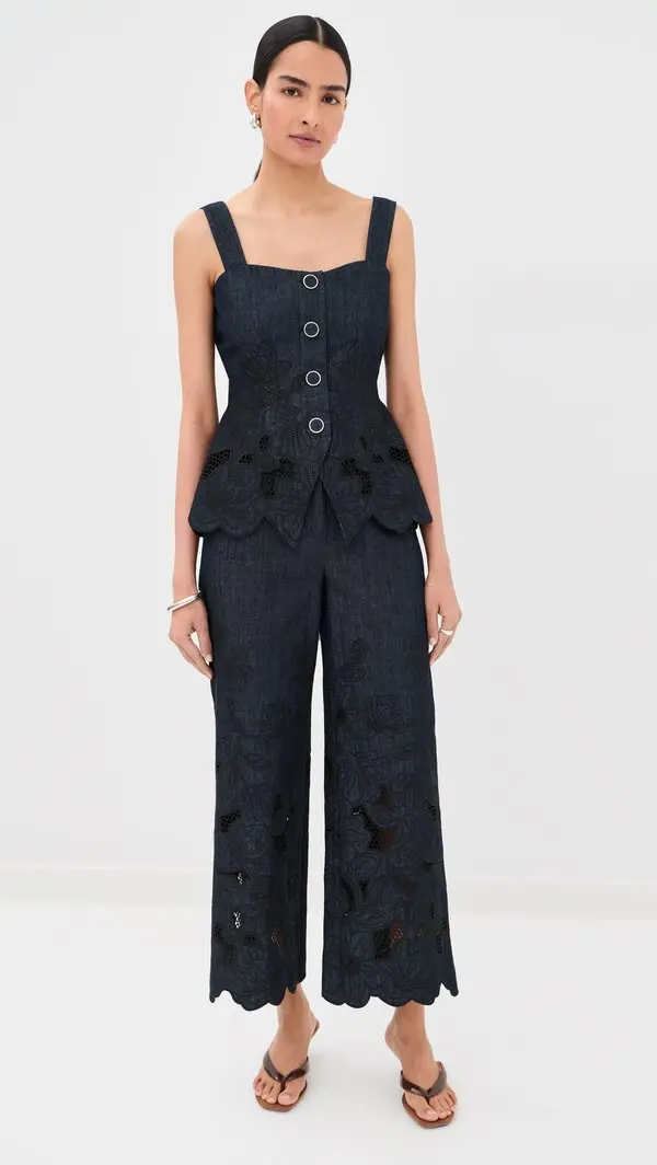 Veronica Beard Mirielle Embroidered Denim Top