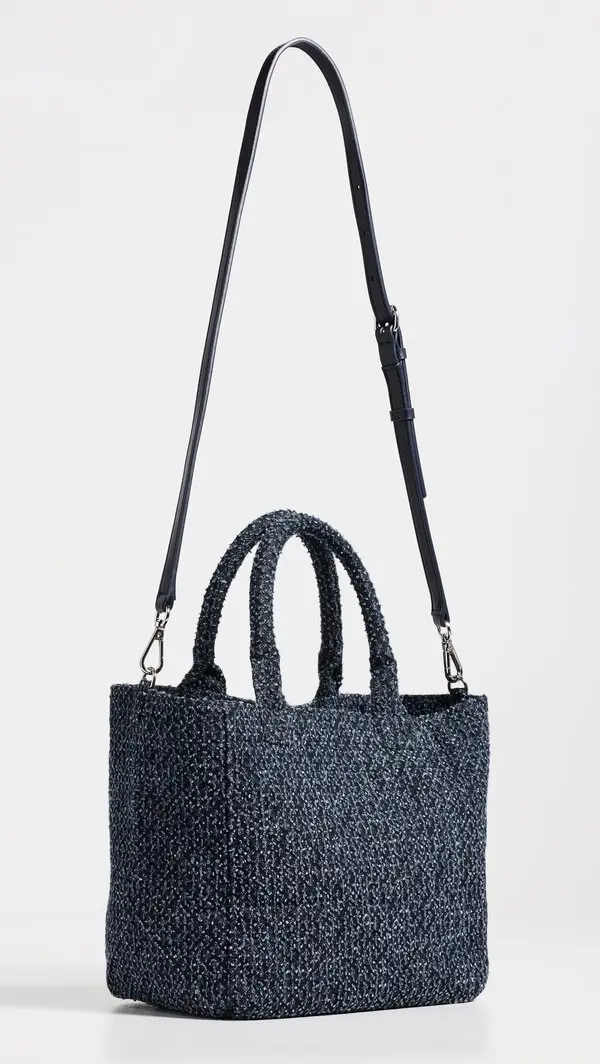 GANNI Small Trapeze Shopper Bear Tweed Denim Tote - Rinse