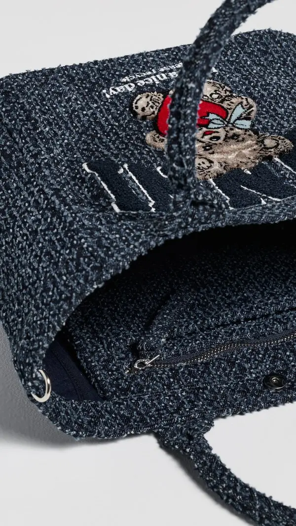 GANNI Small Trapeze Shopper Bear Tweed Denim Tote - Rinse