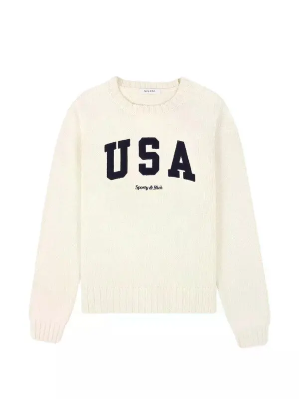 SPORTY & RICH Knitted Usa Sweater - Neutrals
