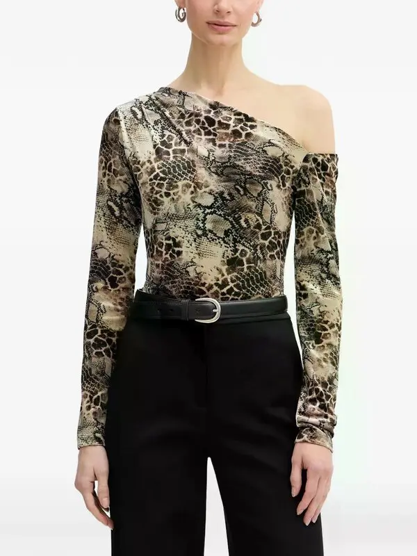 Guess Snakeskin-print One-shoulder Body - Neutrals