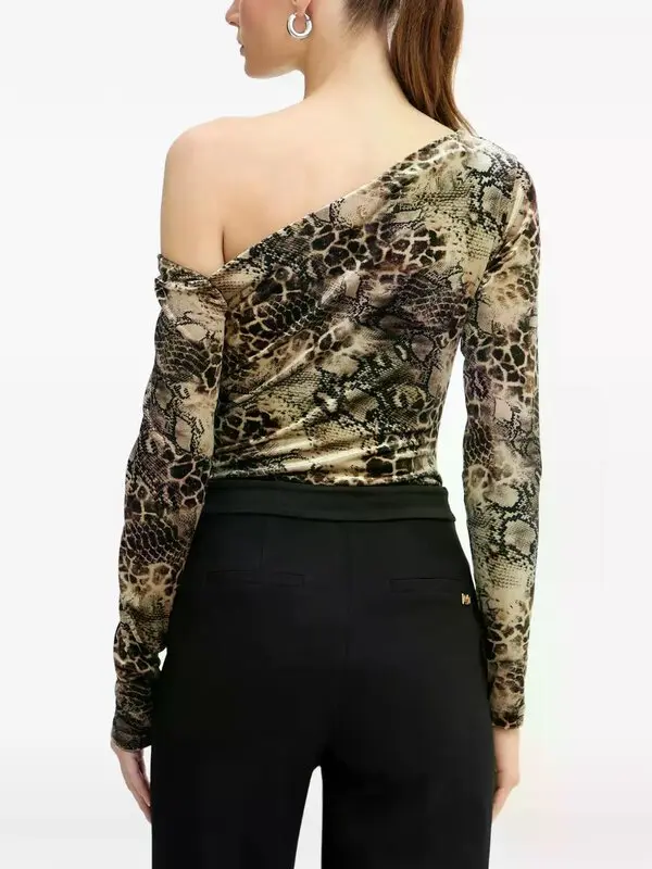 Guess Snakeskin-print One-shoulder Body - Neutrals