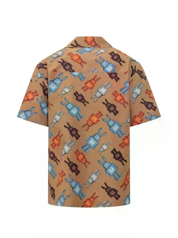 Mcm Rabot Rabbit-print Camp-collar Shirt - Neutrals