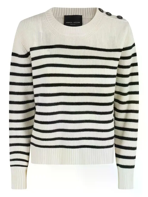 ROBERTO COLLINA Striped Button-shoulder Sweater