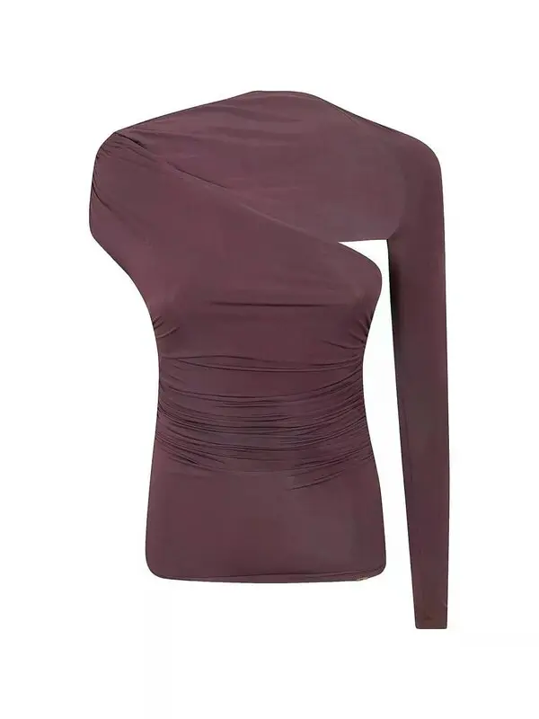 Elisabetta Franchi Draped Asymmetric-sleeve Top - Brown