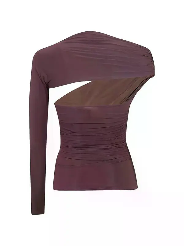 Elisabetta Franchi Draped Asymmetric-sleeve Top - Brown