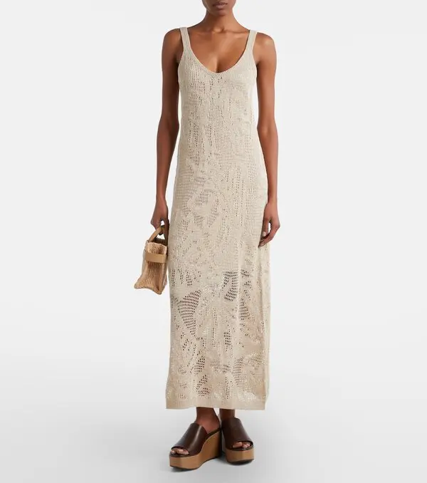 Brunello Cucinelli Knitted Midi Dress - Beige