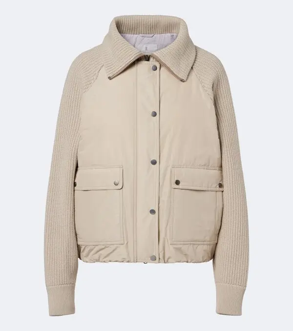 Brunello Cucinelli Wool, Cashmere, And Silk Down Jacket - Beige
