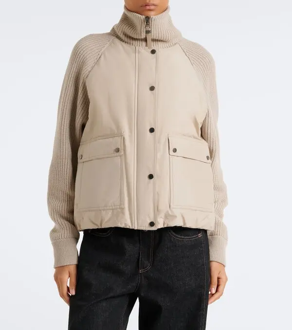 Brunello Cucinelli Wool, Cashmere, And Silk Down Jacket - Beige