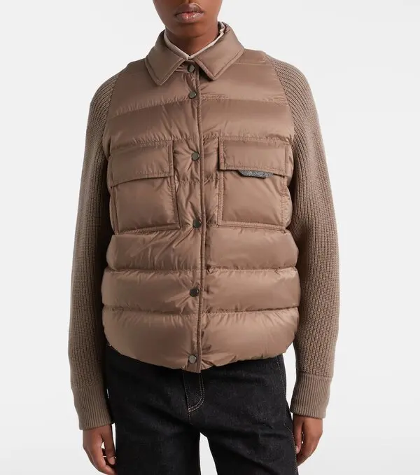 Brunello Cucinelli Wool, Cashmere, And Silk Down Jacket - Beige