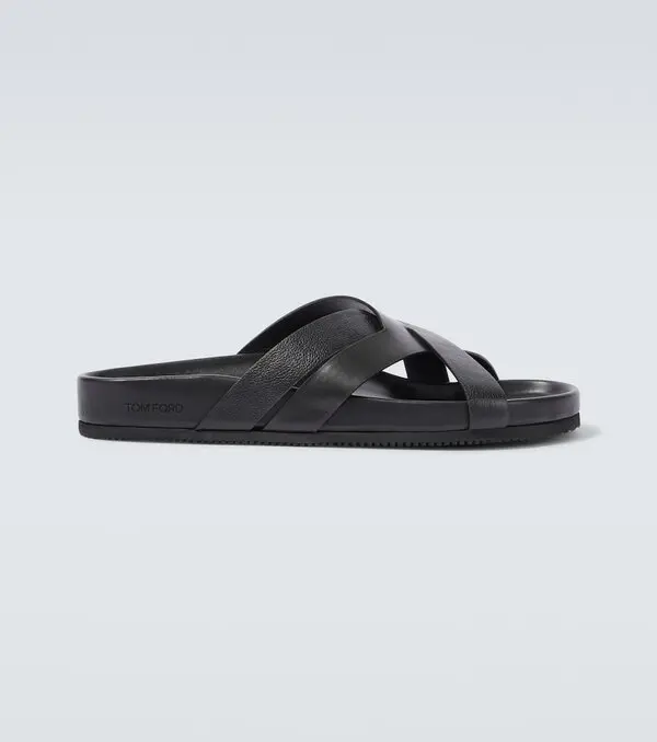 TOM FORD Leather Slides - Black