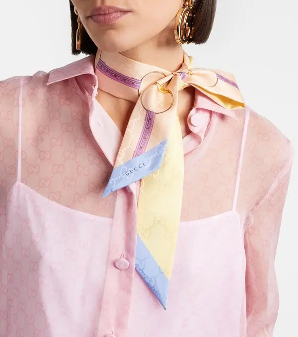 Gucci Gg Horsebit Silk Twill Scarf