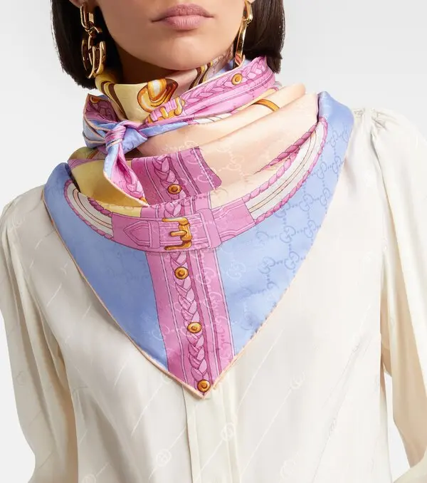 Gucci Gg Horsebit Silk Jacquard Scarf - Multicoloured