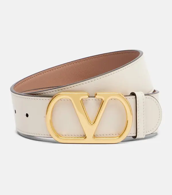 Valentino Garavani Vlogo Reversible Leather Belt - White