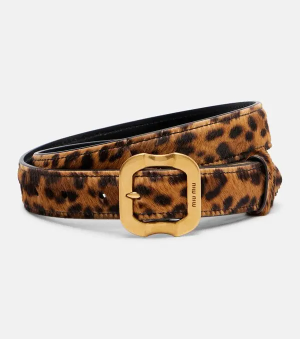 Miu Miu Leopard-print Calf Hair Belt - Brown