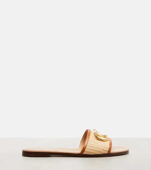 Valentino Garavani Vlogo Raffia Slides - Beige