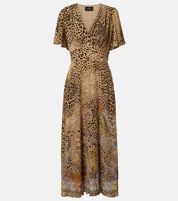 Etro Paisley Leopard-print Midi Dress - Brown