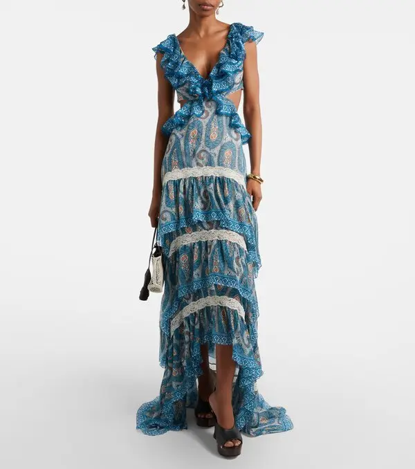Etro Paisley Lace-trimmed Silk Maxi Dress