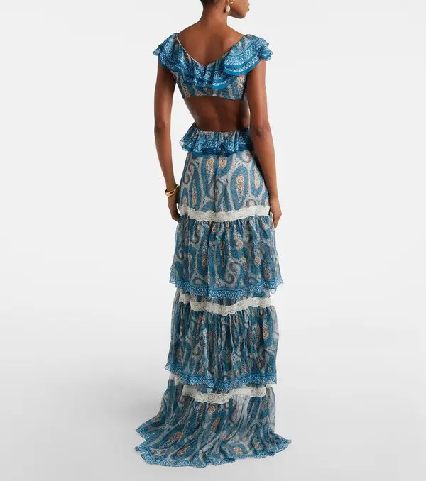 Etro Paisley Lace-trimmed Silk Maxi Dress