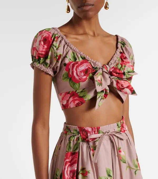 Dolce & Gabbana Floral Bow-detail Cotton Crop Top - Pink