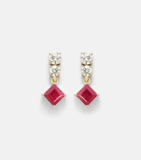 STONE AND STRAND 14kt Yellow Drop Earrings With Diamonds, Sapphires And Rubies - Gold