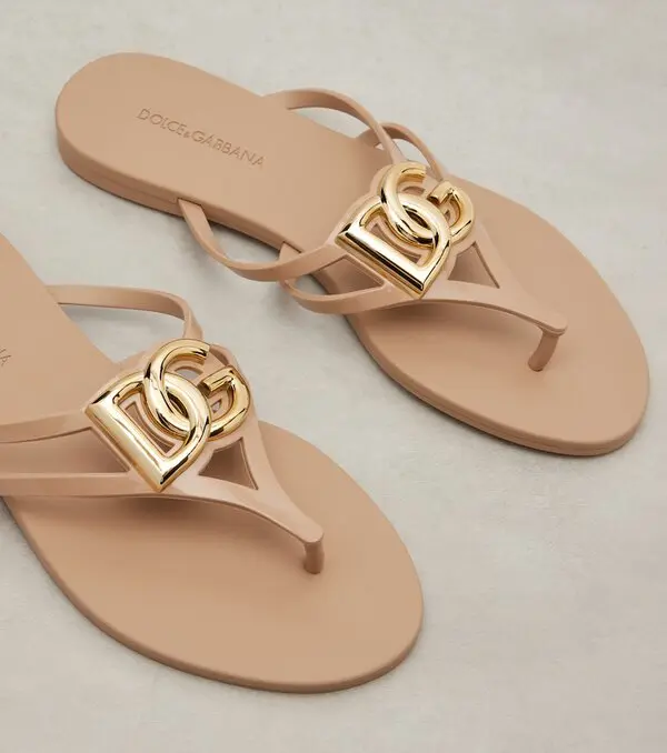 Dolce & Gabbana Thong Sandals With Dg Logo Detail - Brown