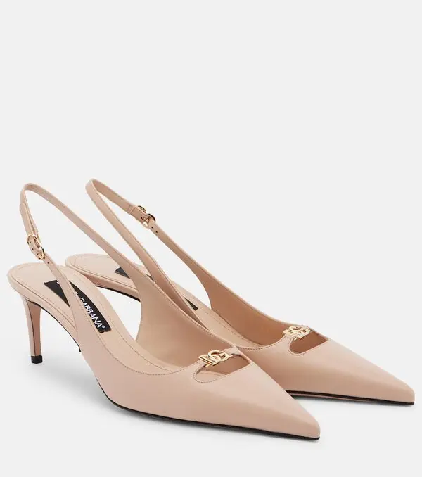 Dolce & Gabbana Lollo Dg Leather Slingback Pumps - Beige