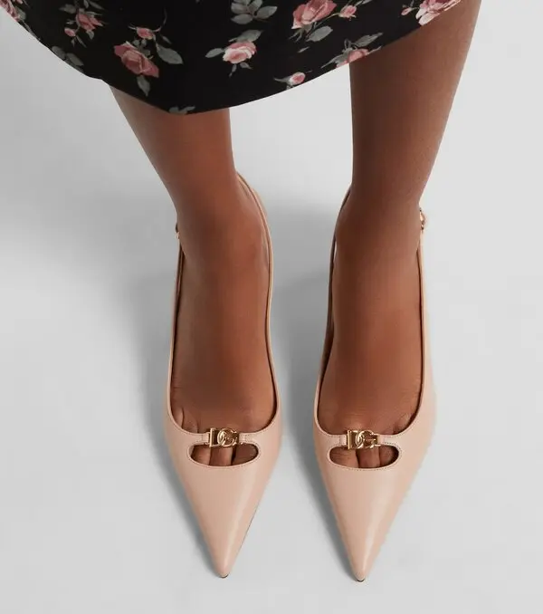 Dolce & Gabbana Lollo Dg Leather Slingback Pumps - Beige