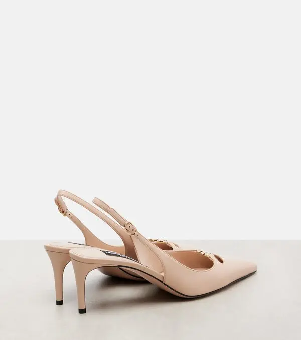 Dolce & Gabbana Lollo Dg Leather Slingback Pumps - Beige