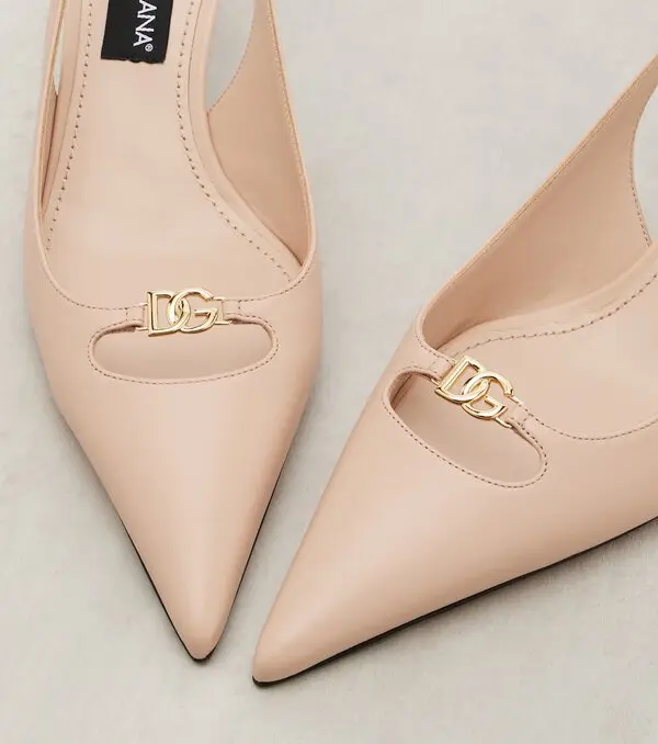 Dolce & Gabbana Lollo Dg Leather Slingback Pumps - Beige