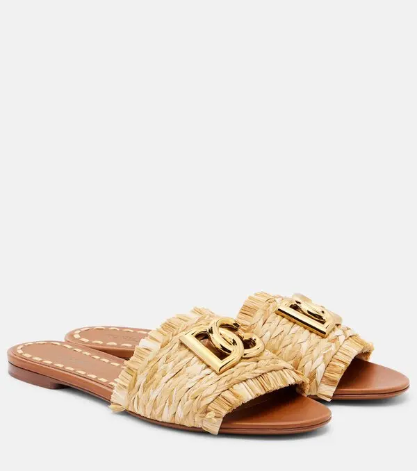 Dolce & Gabbana Dg Raffia-effect Slides - Beige