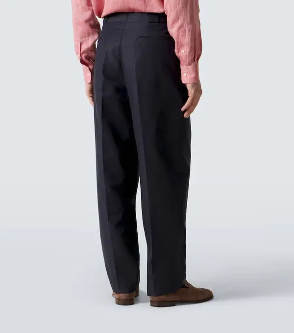 Brunello Cucinelli Tapered Cotton And Linen Pants - Blue