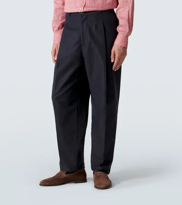 Brunello Cucinelli Tapered Cotton And Linen Pants - Blue