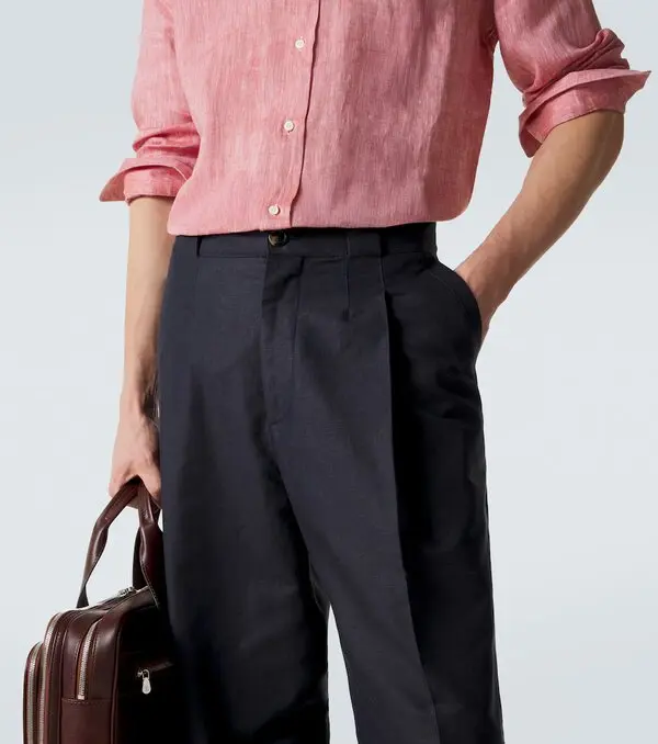 Brunello Cucinelli Tapered Cotton And Linen Pants - Blue