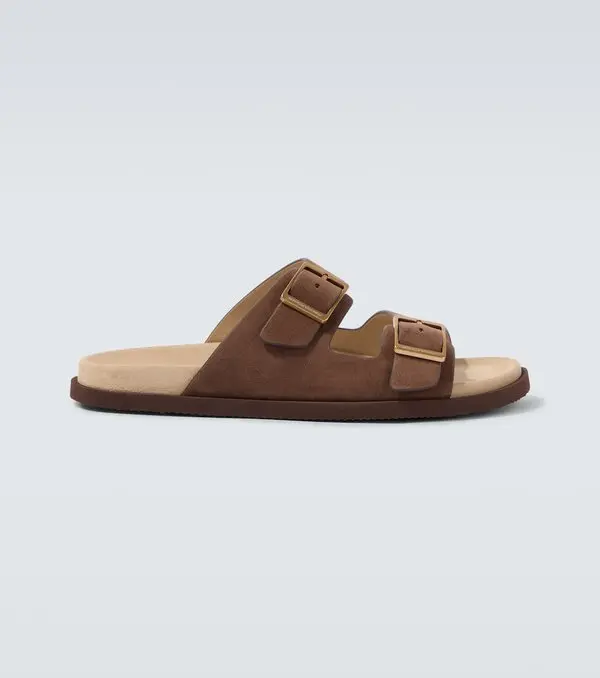 Brunello Cucinelli Buckled Suede Sandals - Brown