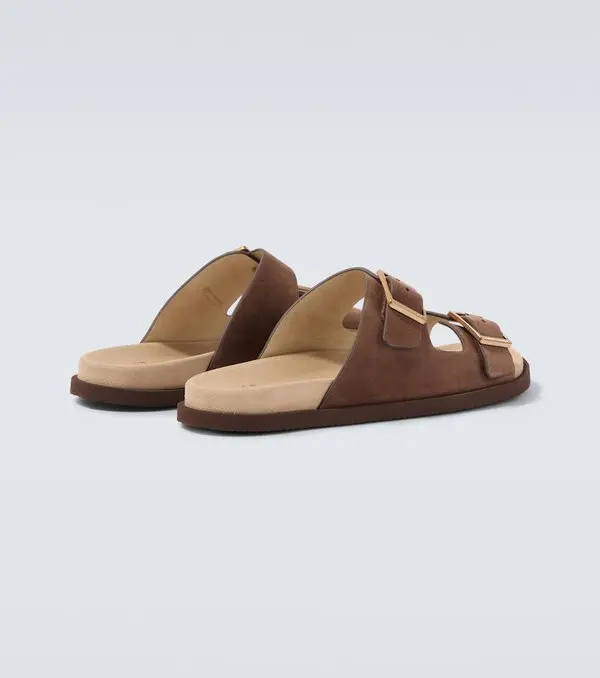 Brunello Cucinelli Suede Sandals With Antique Gold Buckles - Brown