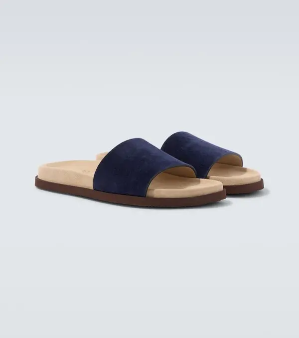 Brunello Cucinelli Suede Slides - Blue