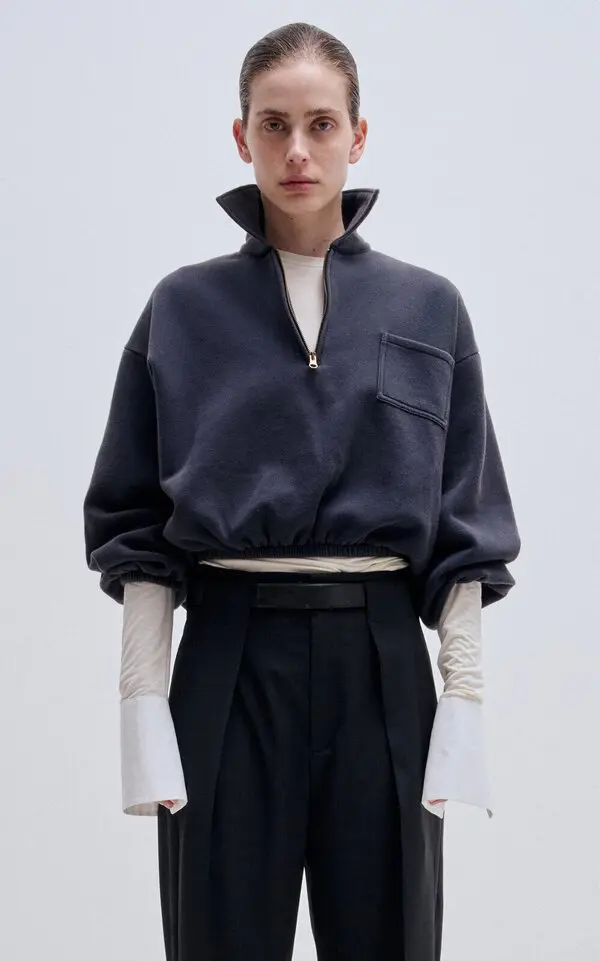 DARKPARK Alva Cotton Cropped Sweatshirt - Dark Grey