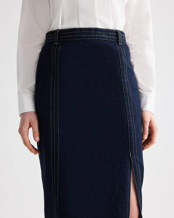 TWP Straight Denim Midi Skirt - Dark Stone