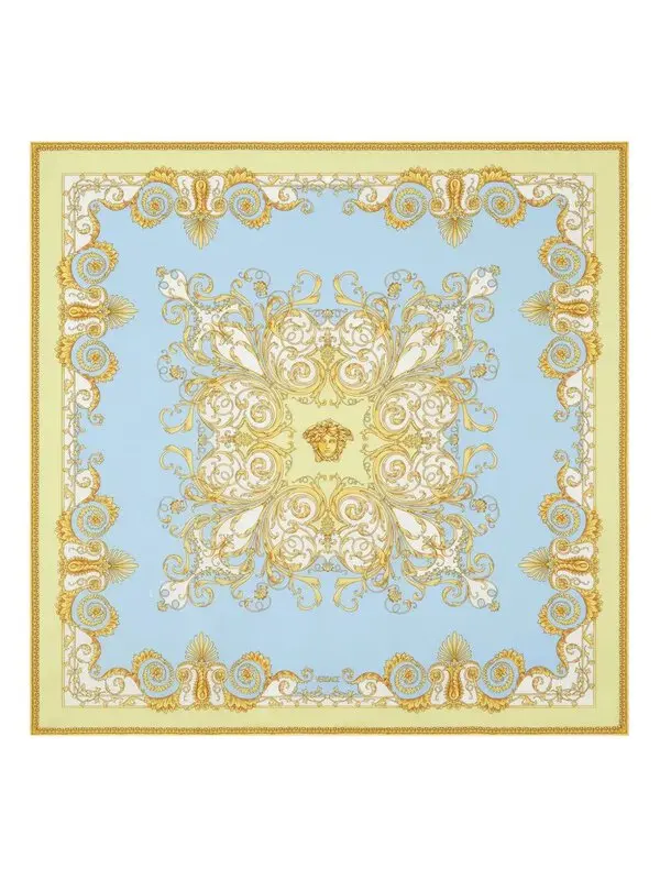 Versace Foulard 90x90 Spring Barocco" Printed Bio Silk Twill - Yellow