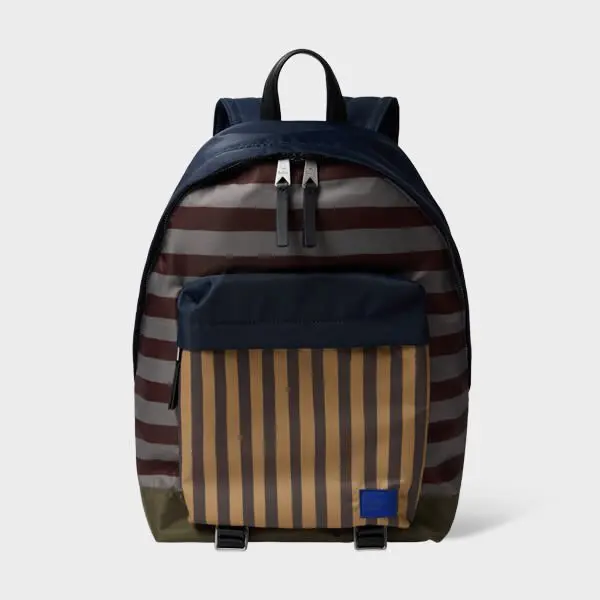 Paul Smith Recycled Nylon Multi Stripe Backpack - Green