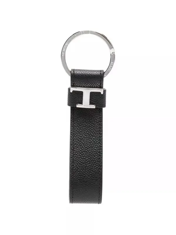 TOD'S Logo Leather Keyring - Black